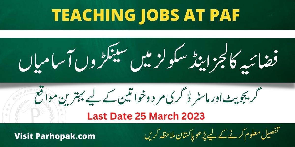 Fazaia Schools and Colleges Jobs 2023 - Pakistan Air Force PAF