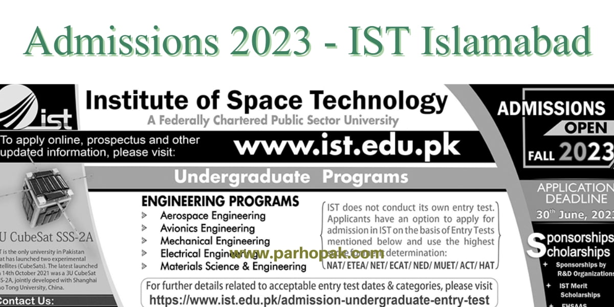 Admissions 2023 in Institute of Space Technology IST www.ist.edu.pk