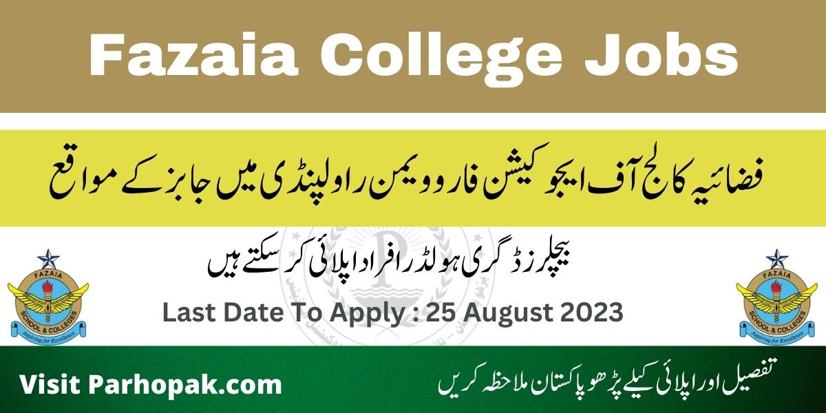 Fazaia College of Education For Women Rawalpindi Jobs 2023