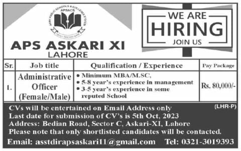 Army Public School APS Askari XI Jobs 2023