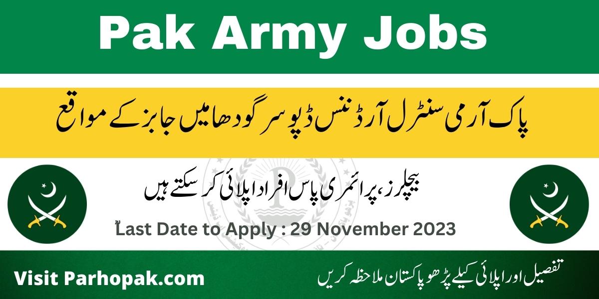 Pak Army Ordnance Depot Sargodha November Jobs 2023