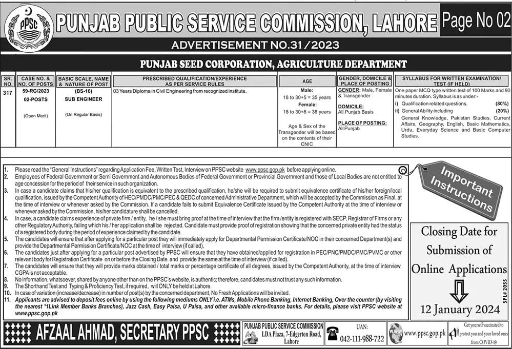 Punjab Public Service Commission PPSC Jobs 2024