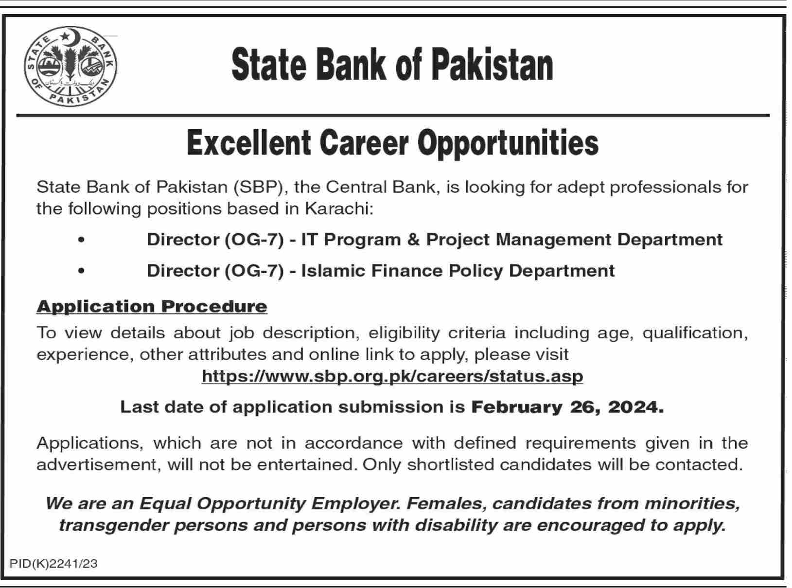State Bank of Pakistan SBP Jobs 2024 Apply Online