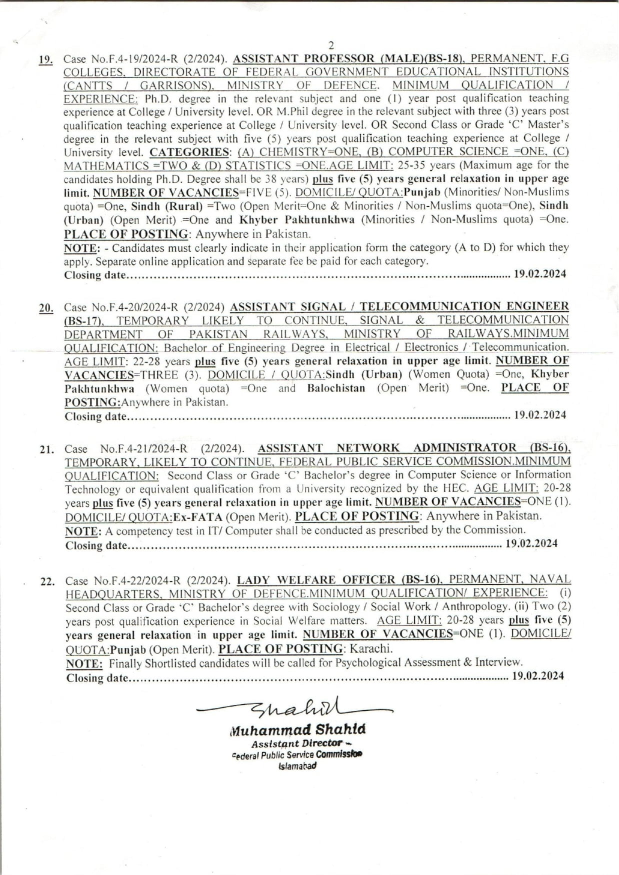 FPSC Jobs 2024 Consolidated Advertisement No 02/2024