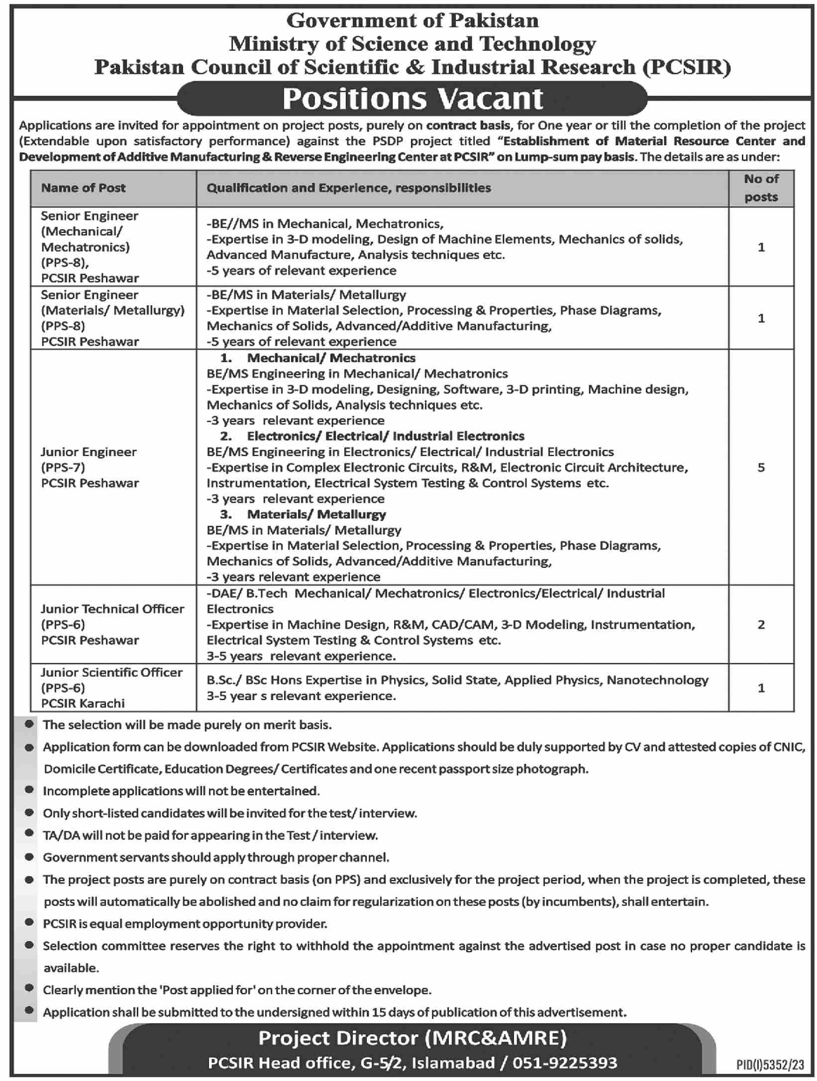Pakistan Council of Scientific and Industrial Research PCSIR Jobs 2024
