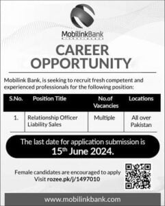 Mobilink Bank Career Opportunities 2024 Apply Online